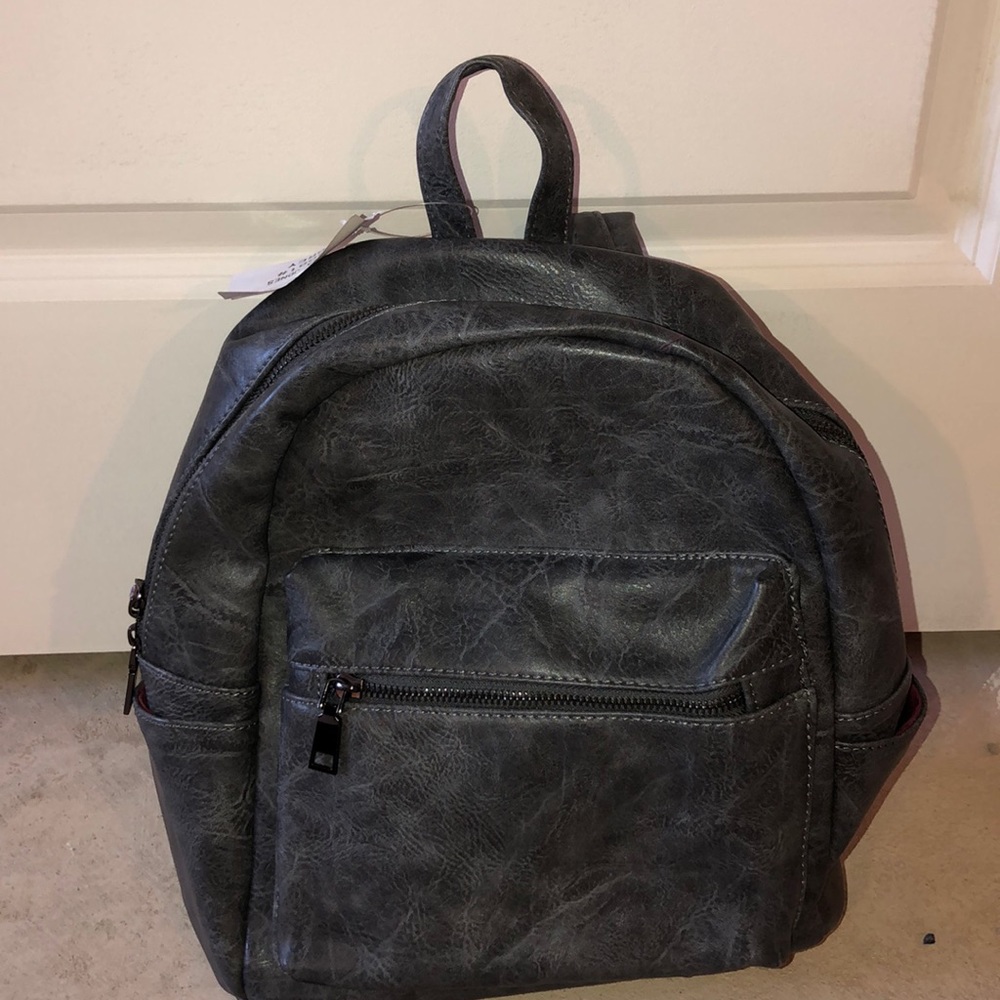 Brand New Grey Leather Mini Backpack - Gem